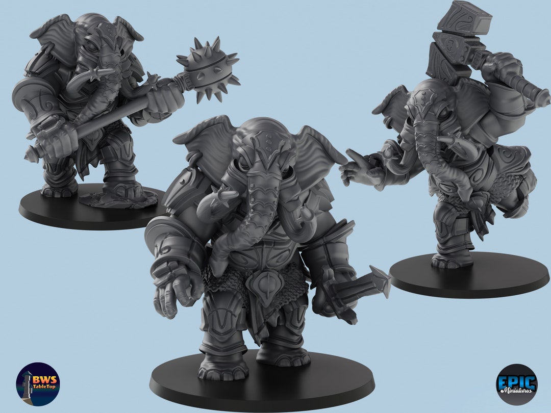 Elephant Folk Paladin | 3 Poses | 3D Printed Tabletop Miniatures | D&D ...