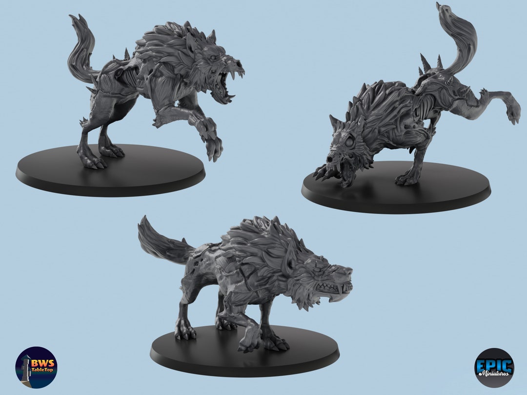 Undead Dire Wolf | 3 Poses | 3D Printed Tabletop Miniatures | D&D TTRPG ...
