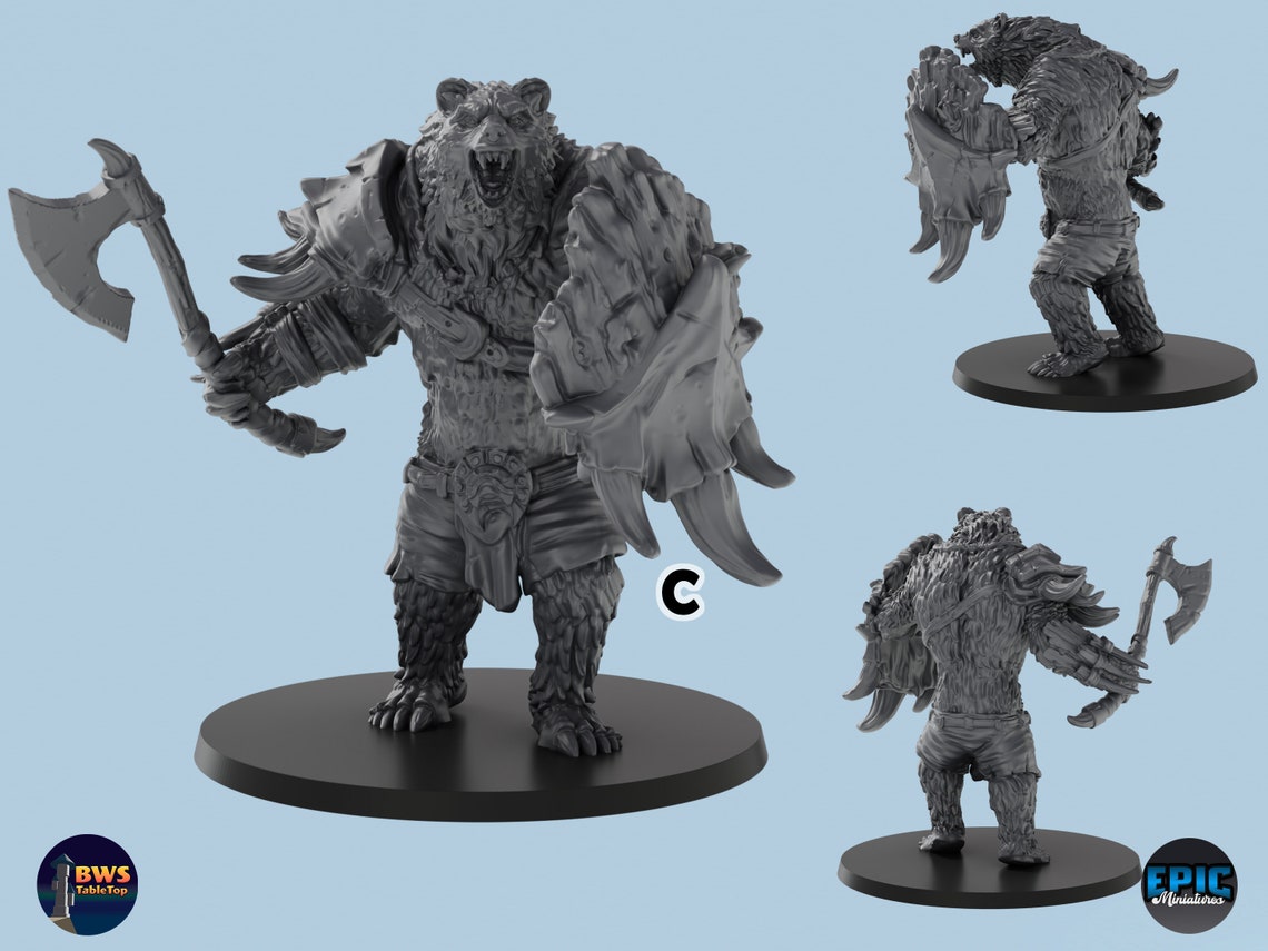 Werebear 4 Poses 3D Printed Tabletop Resin Miniatures - Etsy
