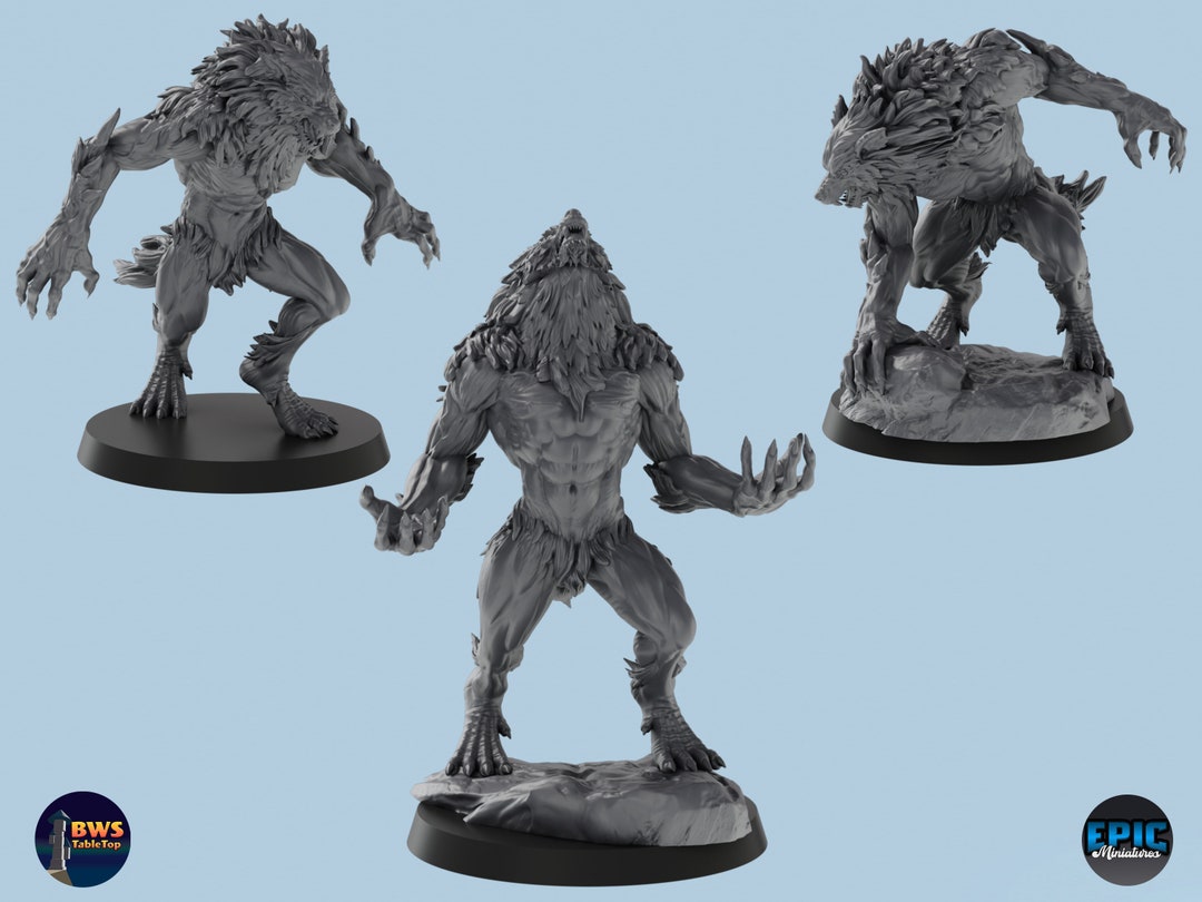 Werewolf Brute | 3 Poses | 3D Printed Tabletop Resin Miniatures | D&D ...