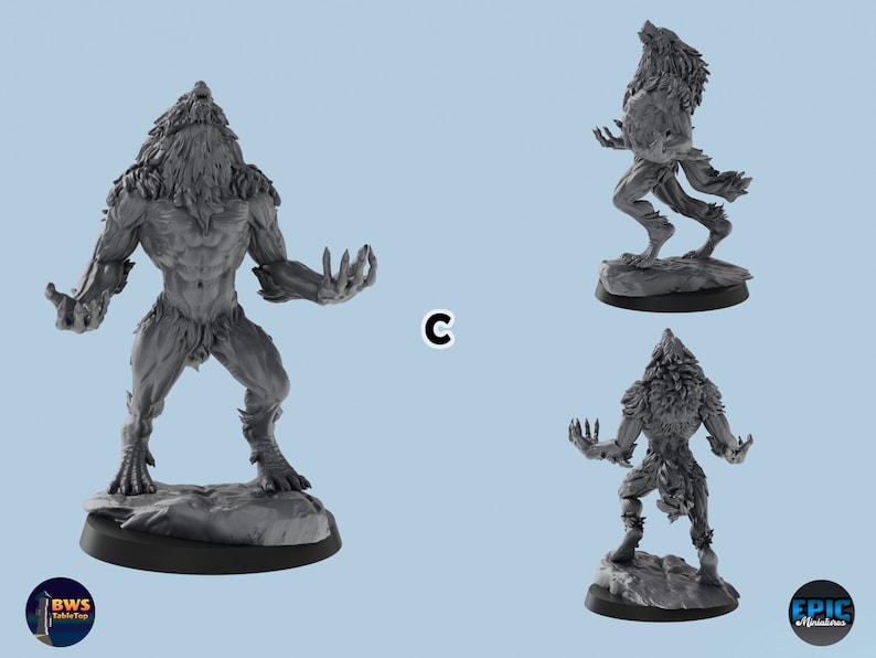 Werewolf Brute | 3 Poses | 3D Printed Tabletop Resin Miniatures | D&D ...