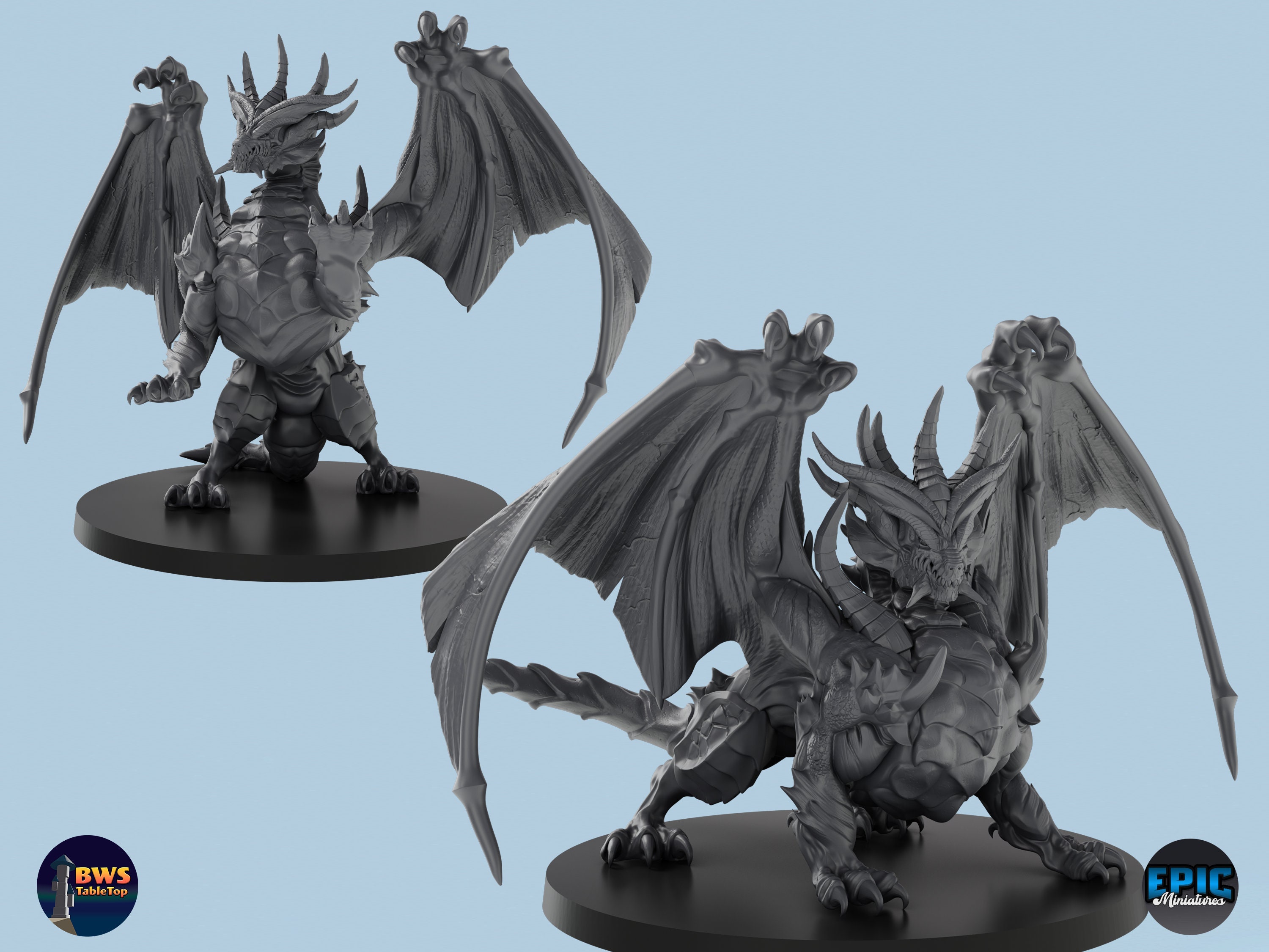 Grey Dragon 2 Poses 3D Printed Tabletop Resin Miniatures - Etsy