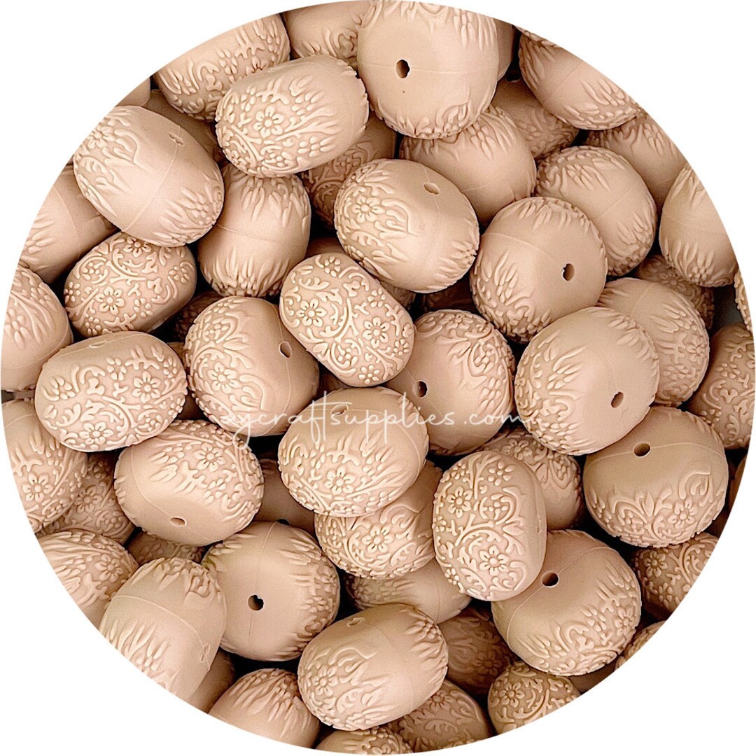 5x 22mm Floral Embossed Abacus Silicone Beads - OATMEAL - Craft ...