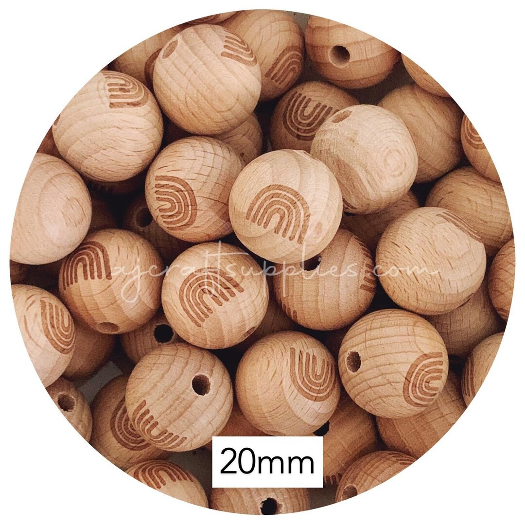 5x 20mm Engraved Beech Wood Round Beads - RAINBOW ARCH - Craft Supplies ...