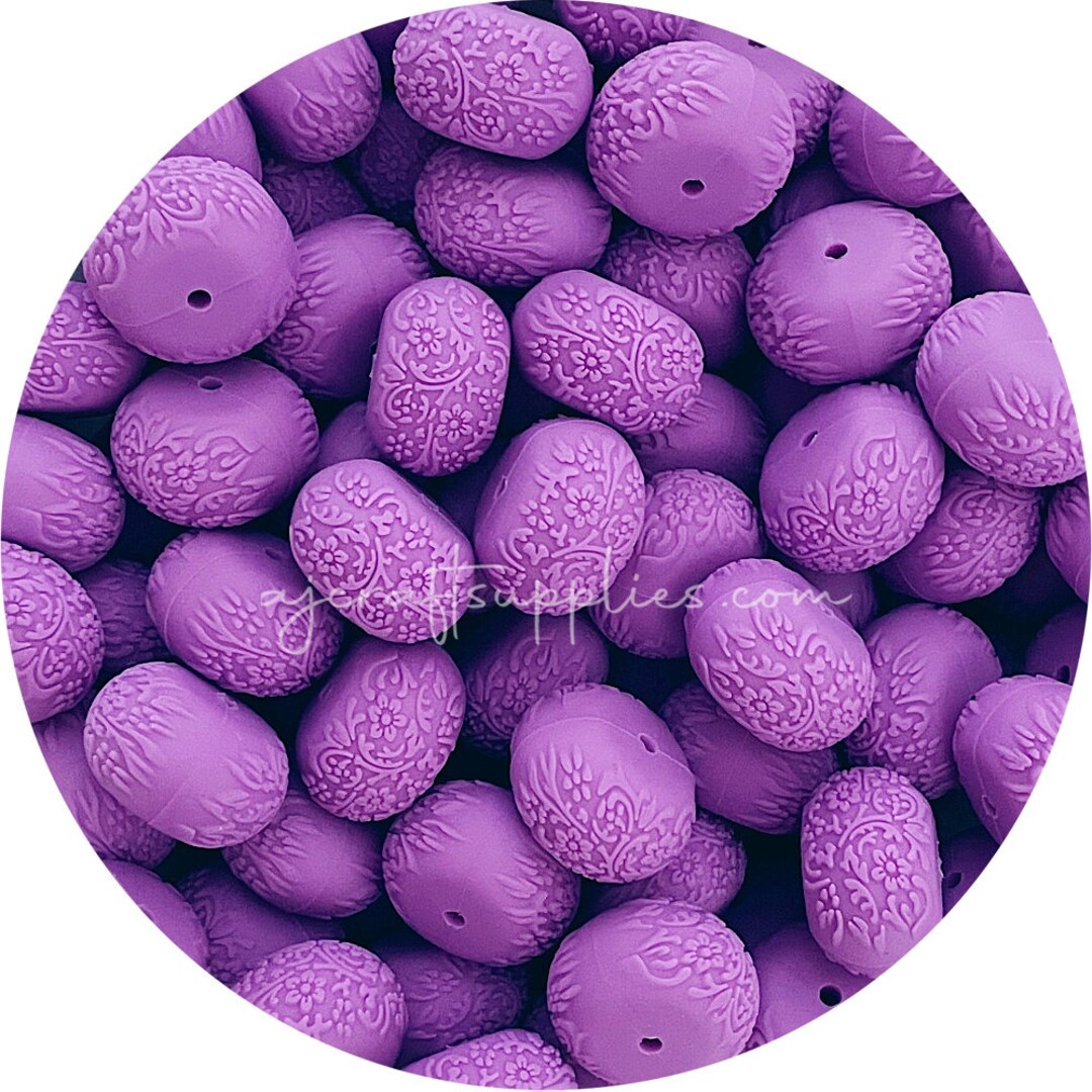 5x 22mm Floral Embossed Abacus Silicone Beads LAVENDER PURPLE Craft ...