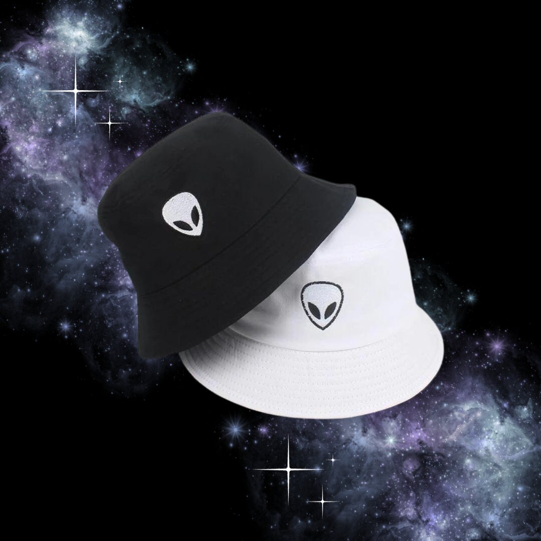 Alien Bucket Hat-embroidery Alien Black White Solid Alien - Etsy