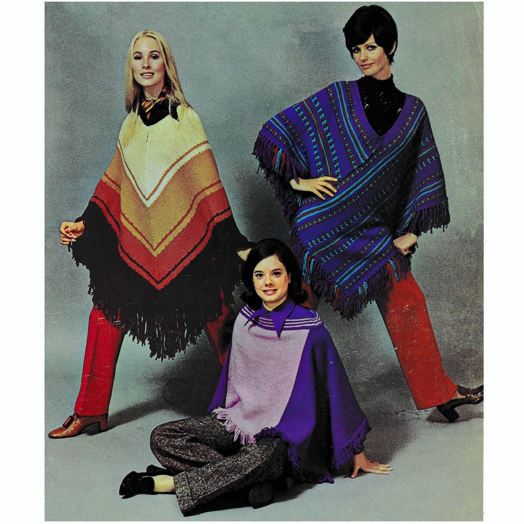 1970s Poncho Knitting Pattern • Vintage 70s Women's Knit Capes • PDF ...