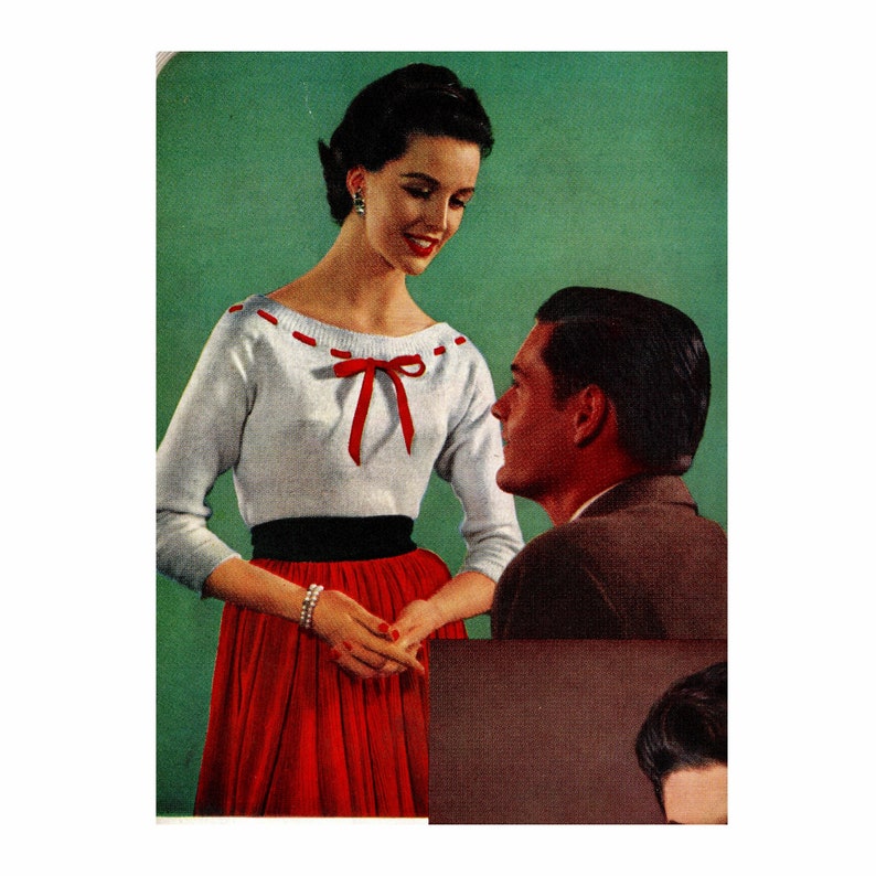 1950s Top Knitting Pattern Ribbon Trim Blouse 50s Vintage - Etsy Canada