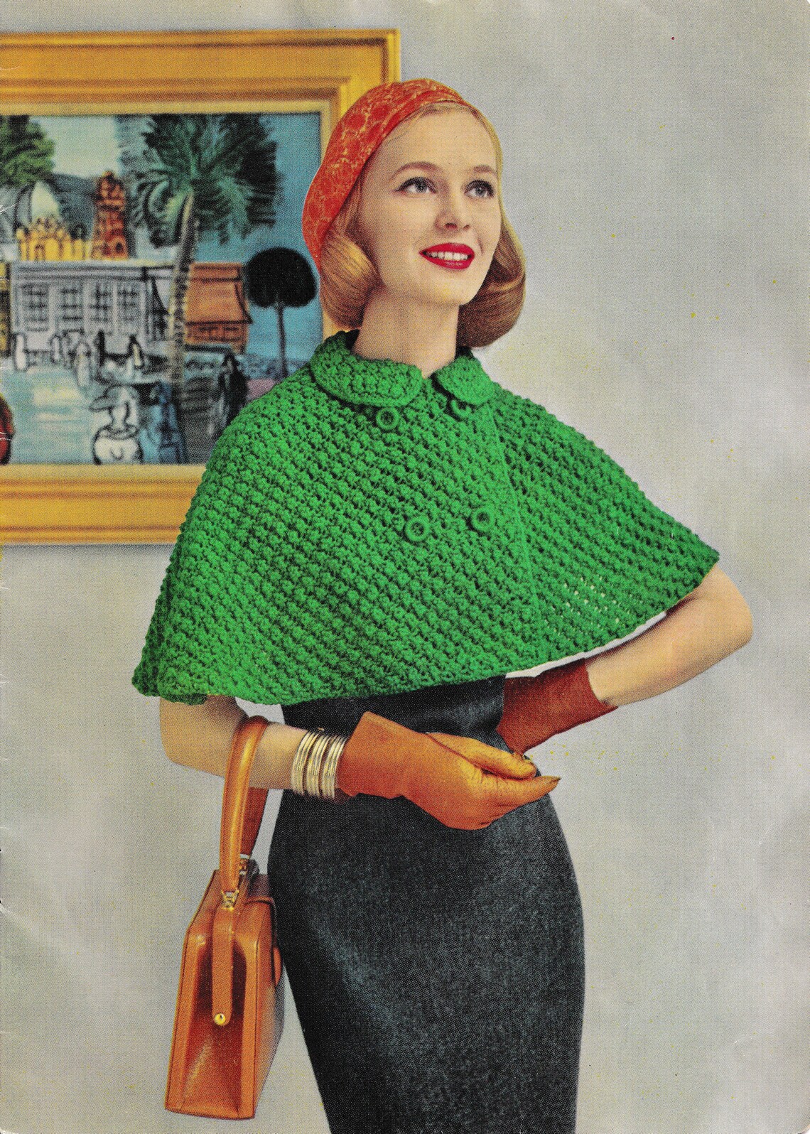 Puff Stitch Cape Knitting Pattern • 1950s Vintage Ladies Knit Cape • 4 ...