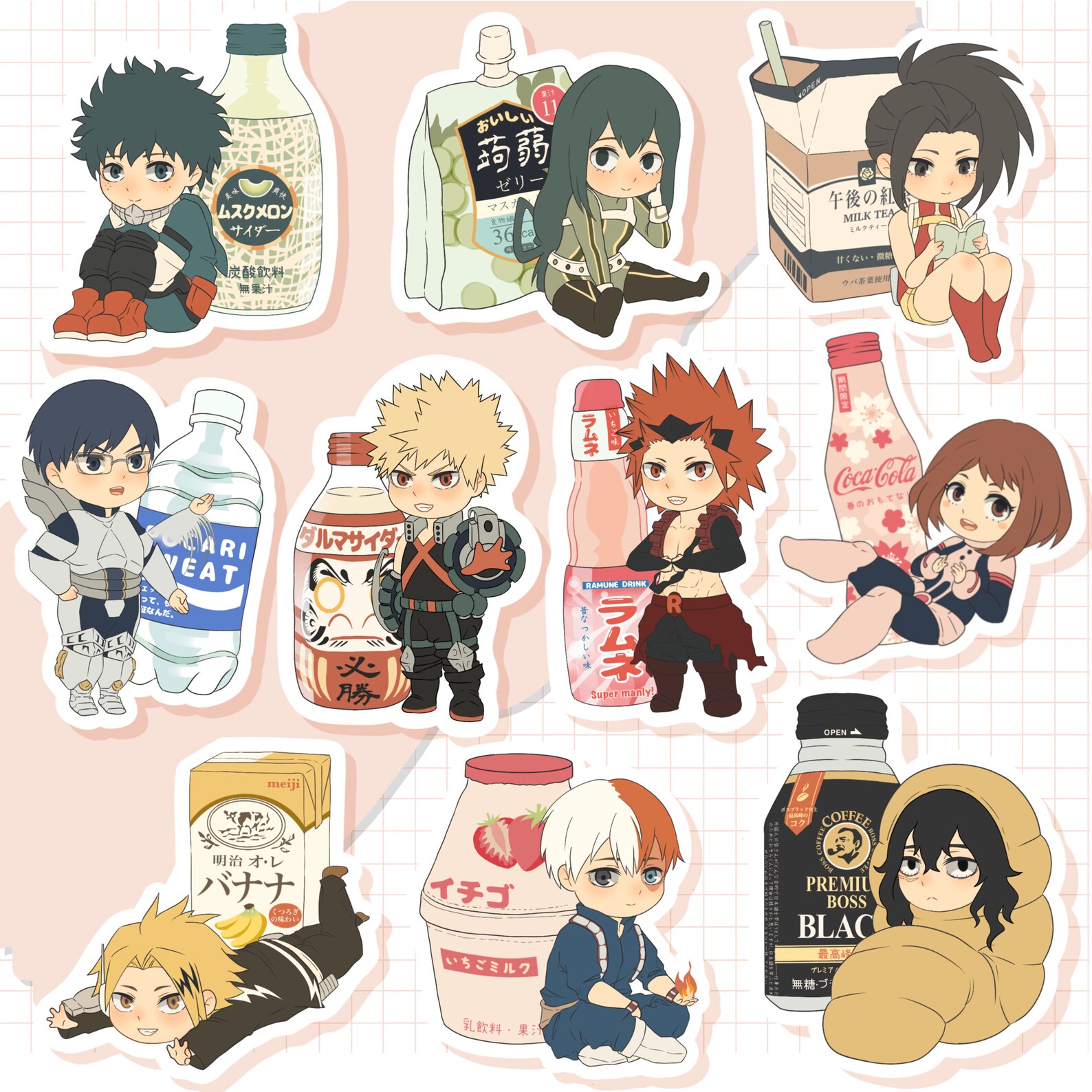 UA Class 1A Students Japanese Drinks Stickers (set or Single) | Cute ...