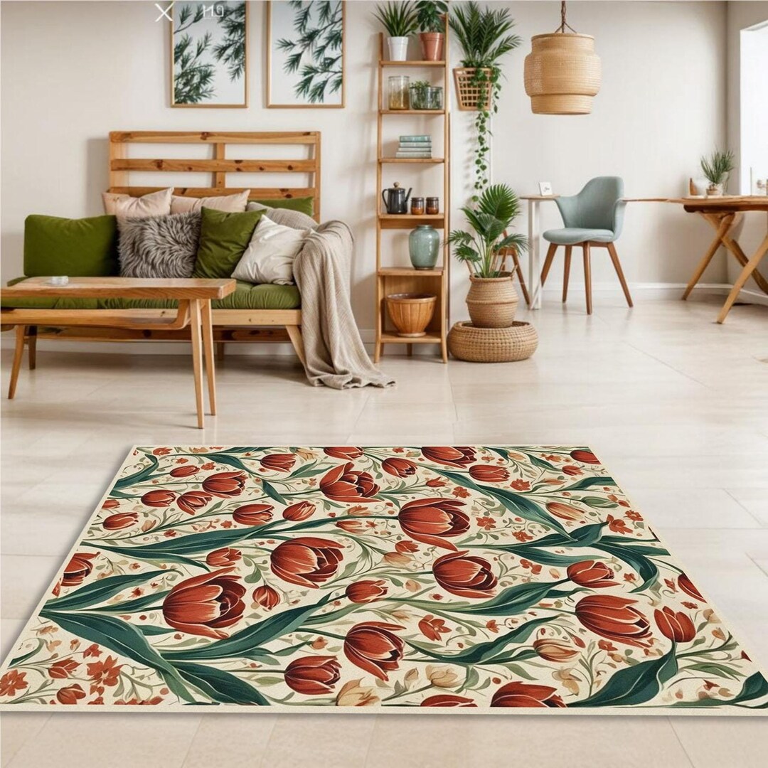 Tulip Fields Rug,red Bloom Elegance Kilim,ottoman Tulip Pattern Rug ...