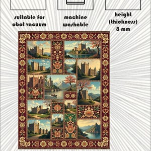 Vintage European Cityscape Patchwork Rug - Medieval Charm-antique ...