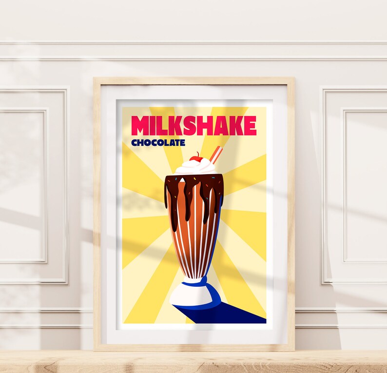 Milkshake, Retro Poster, Retro Wall Art, Strawberry, Chocolate ...