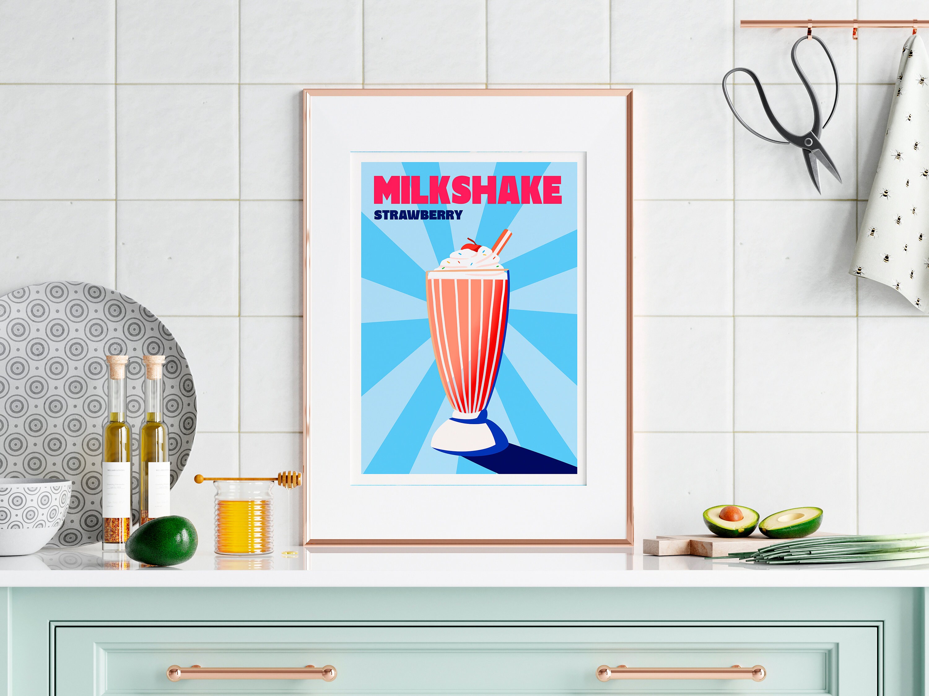 Milkshake, Retro Poster, Retro Wall Art, Strawberry, Chocolate ...