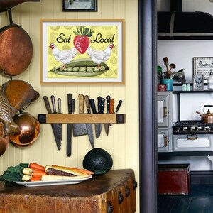 Eat Local Art Poster, Farmhouse Country Kitchen Art, Kitchen Wall Décor ...