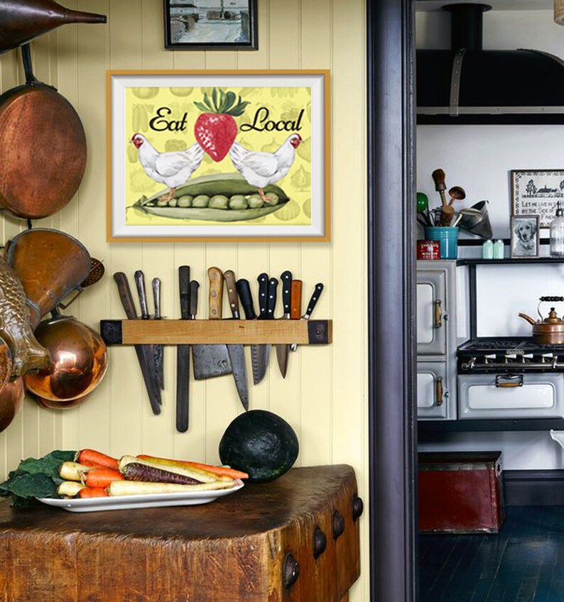 Eat Local Art Poster, Farmhouse Country Kitchen Art, Kitchen Wall Décor ...