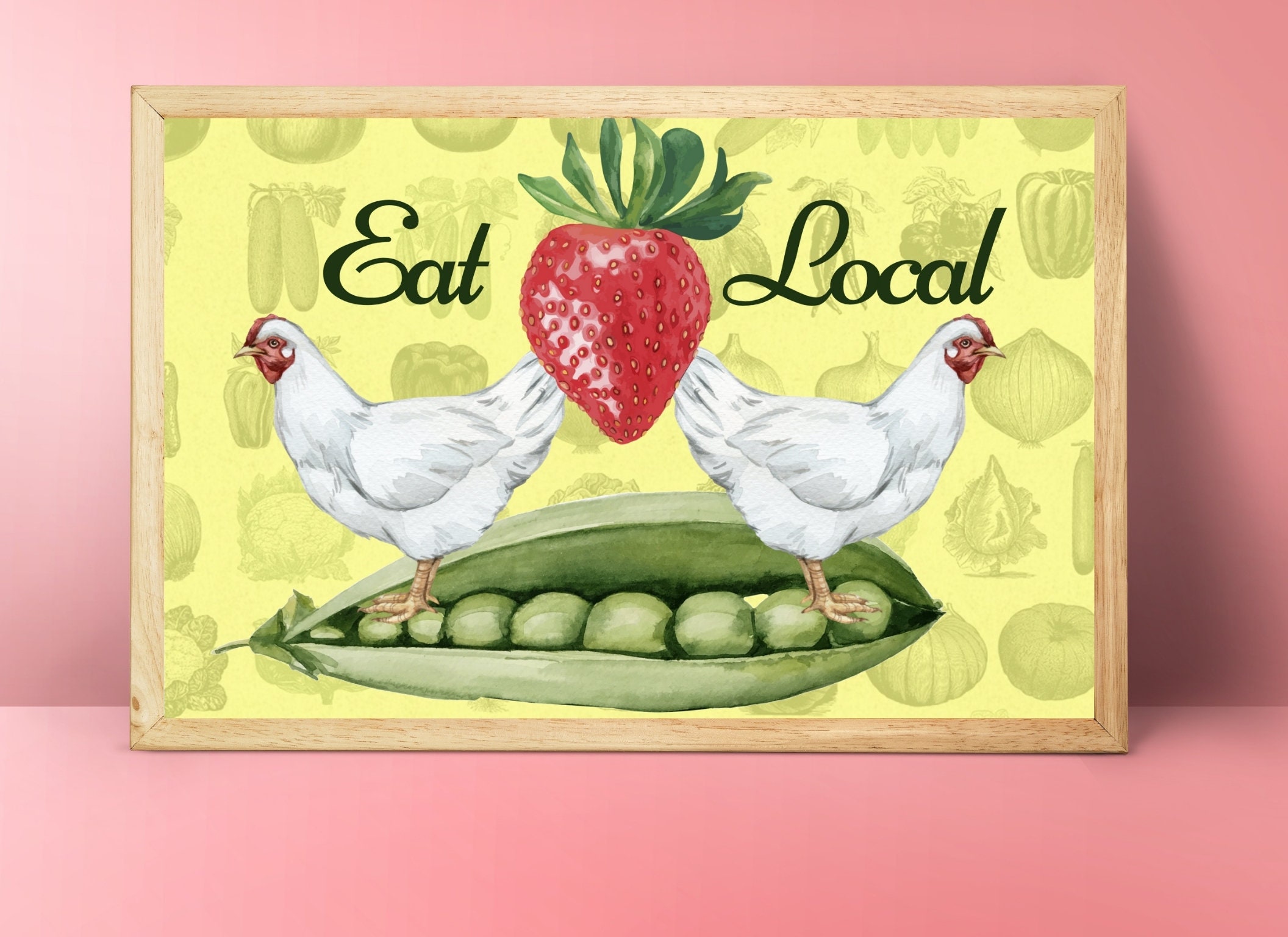 Eat Local Art Poster, Farmhouse Country Kitchen Art, Kitchen Wall Décor ...