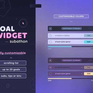 Goal Widget — Subathon Scrolling Goal List | Minimal Customizable 20 Goal List for Twitch ...