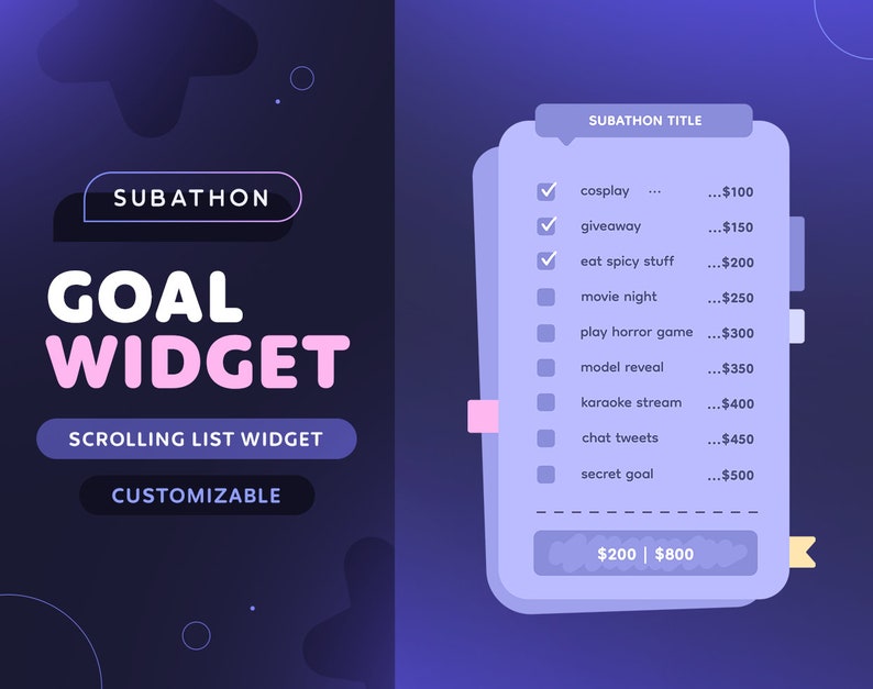 Goal Widget — Scrolling Subathon 20 Goal List | Cute Notebook ...