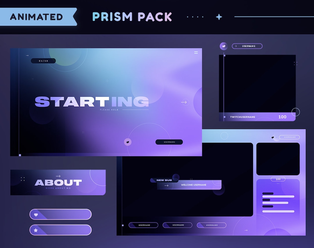 Prism Animated Twitch Pack | Purple Gradient Streamer Package ...