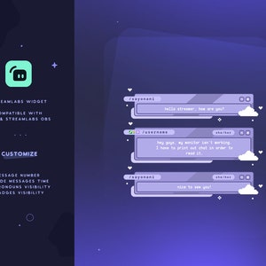 Purple Browser Twitch Chat Widget | Animated Custom Cute Retro Chatbox for Streamers | Pronouns ...