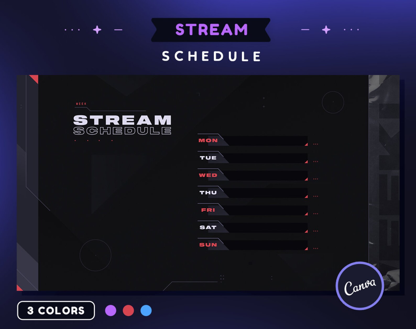 Fade Stream Schedule Template Purple Red and Blue Minimal - Etsy