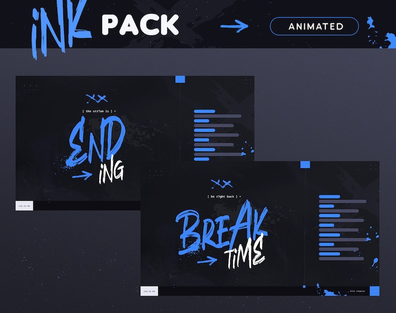 Animated Blue Ink Twitch Pack Grunge Ink Brush Streamer - Etsy