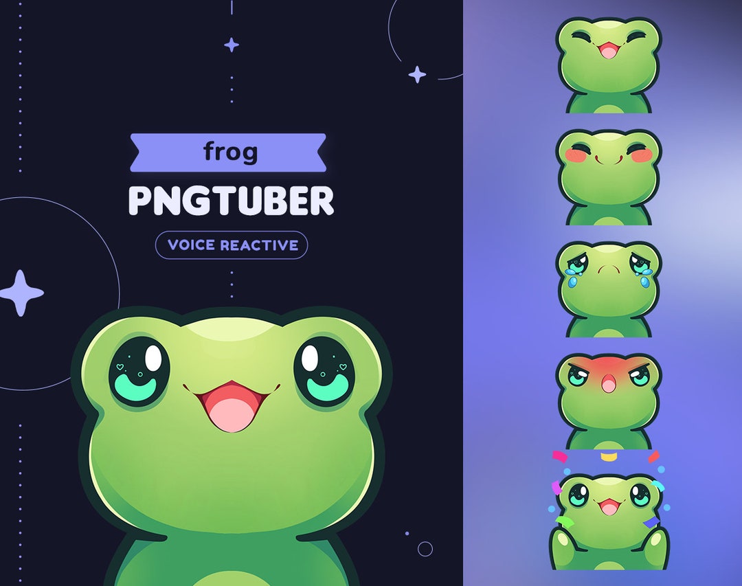 Frog Pngtuber Model | Cute Froggy Stream Mascot - 6 Expressions for OBS and Discord | Voice ...