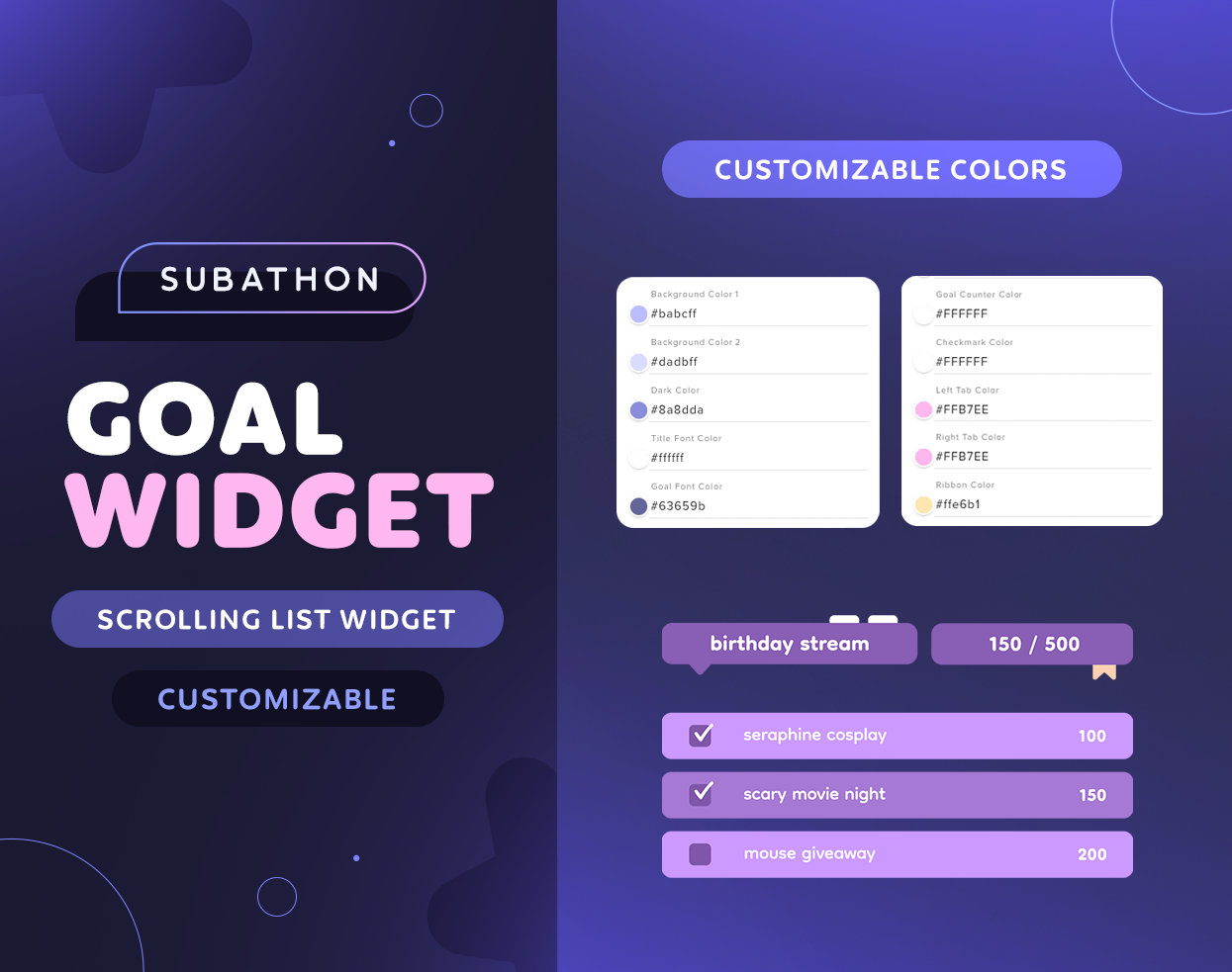 Goal Widget Scrolling Subathon Goal List Cute Minimal - Etsy Australia