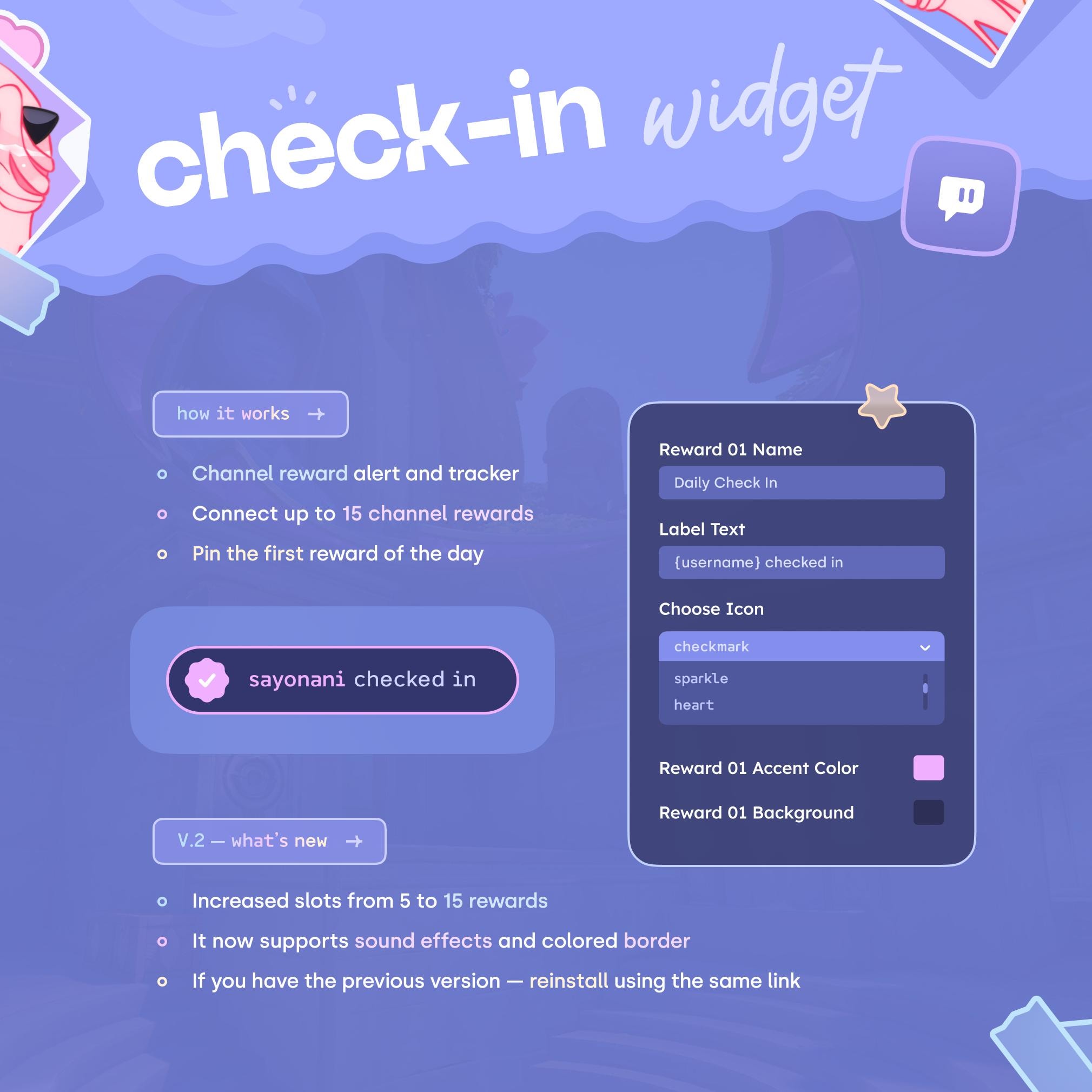 Check in & Reward Widget V.2 15 Channel Point Rewards • Customizable ...