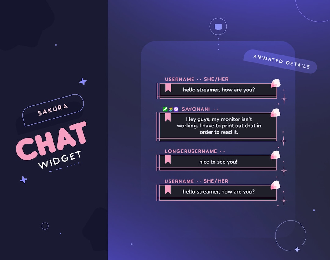 Sakura Twitch Chat Widget | Animated Pink Cherry Blossom Custom Chatbox for Streamers | Pronouns ...