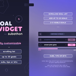 Goal Widget — Subathon Scrolling Goal List | Minimal Customizable 20 Goal List for Twitch ...