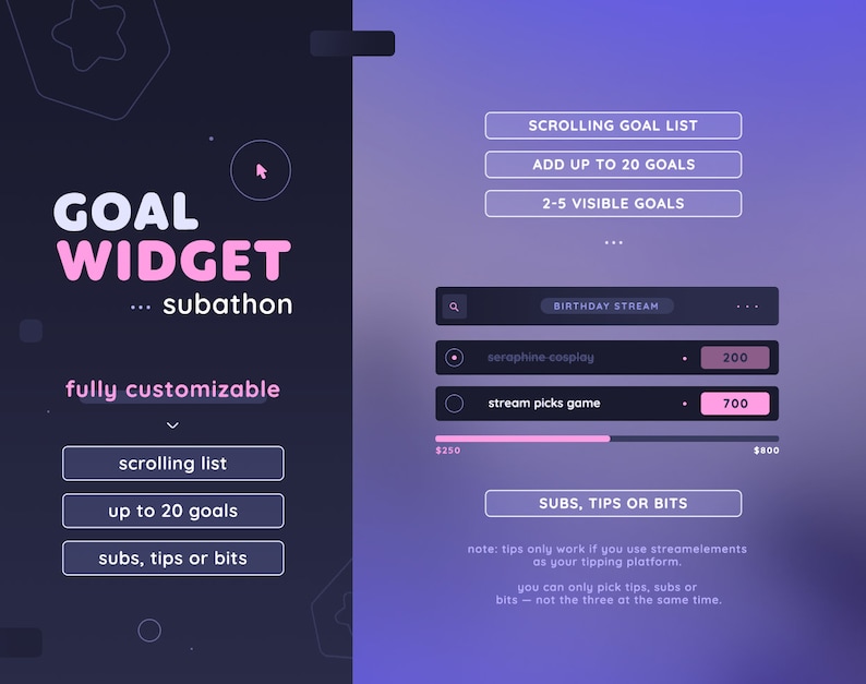 Goal Widget — Subathon Scrolling Goal List | Minimal Customizable 20 ...