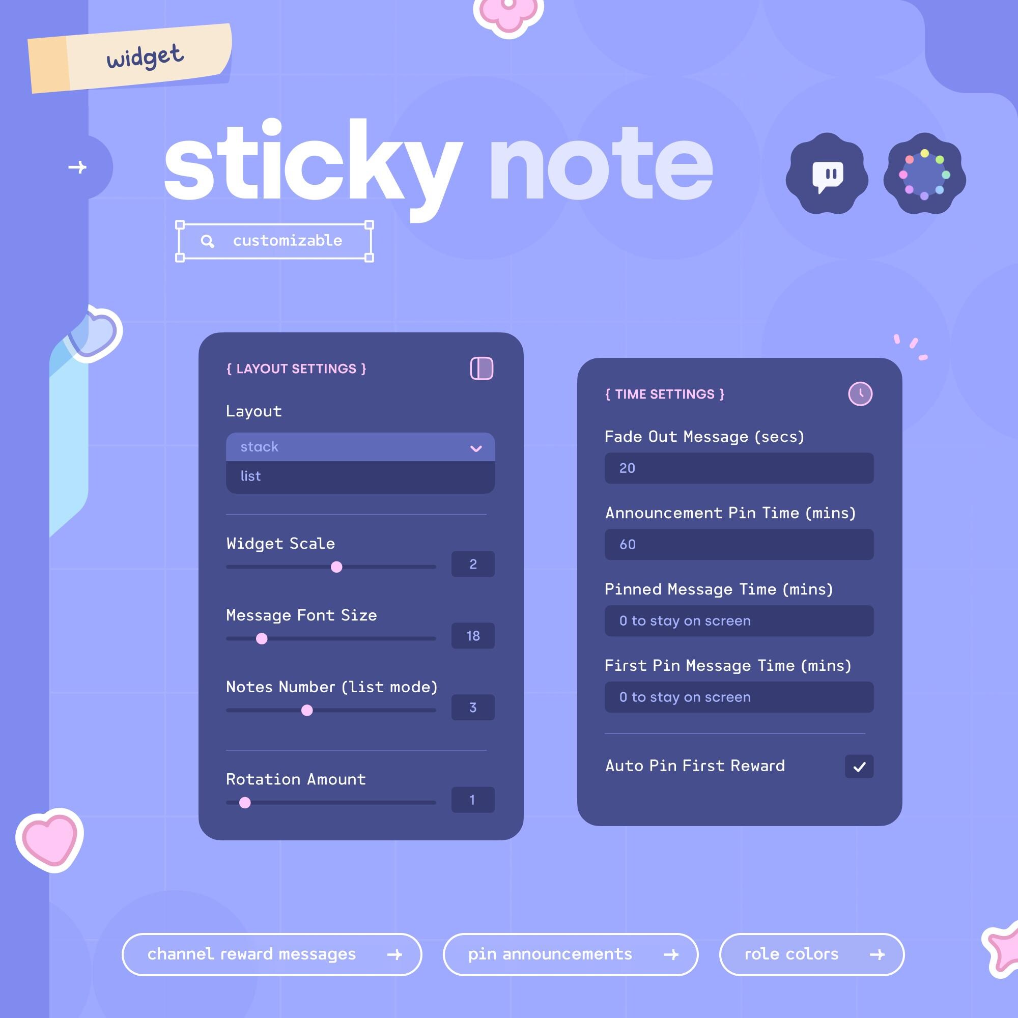 Sticky Note Widget Chat Messages & Announcements • Channel Rewards ...