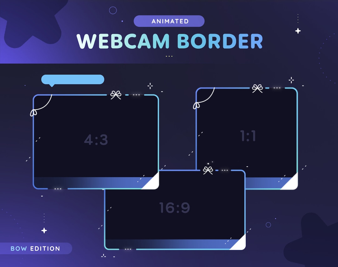 Animated Bow Webcam Border | 3 Cute Blue & White Webcam Frame for ...