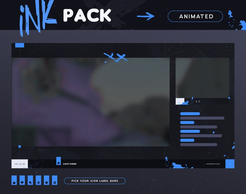 Animated Blue Ink Twitch Pack Grunge Ink Brush Streamer - Etsy