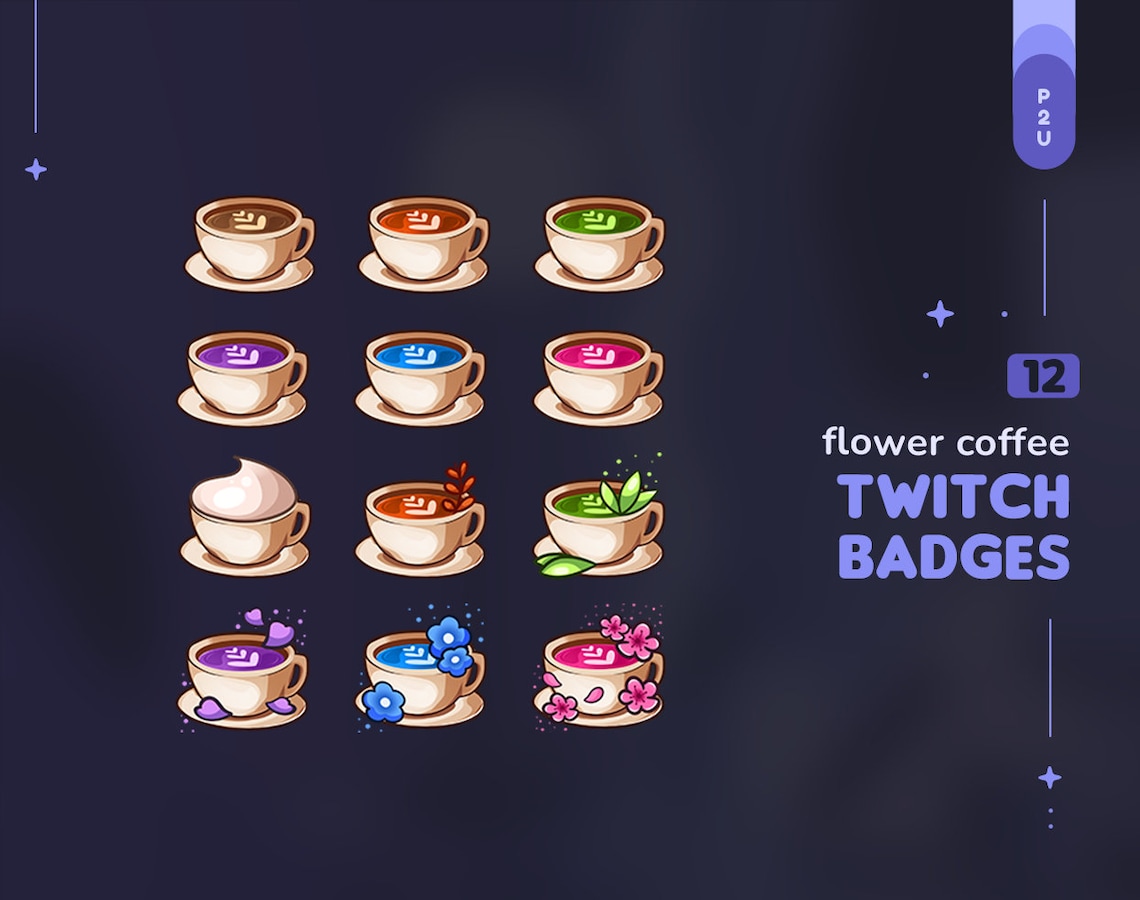 Flowery Coffee Cups Twitch Sub & Bits Badges 12 Coffee - Etsy