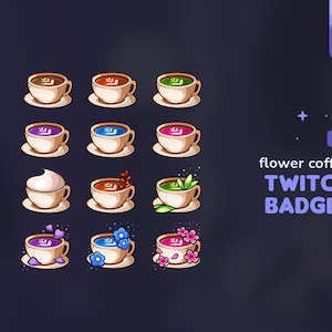 Flowery Coffee Cups Twitch Sub & Bits Badges 12 Coffee - Etsy