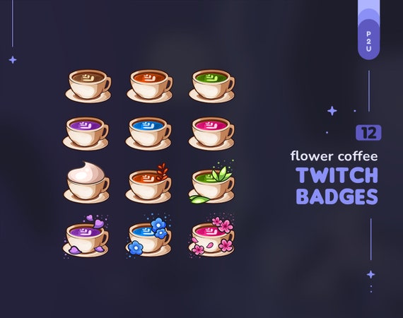 Flowery Coffee Cups Twitch Sub & Bits Badges 12 Coffee - Etsy
