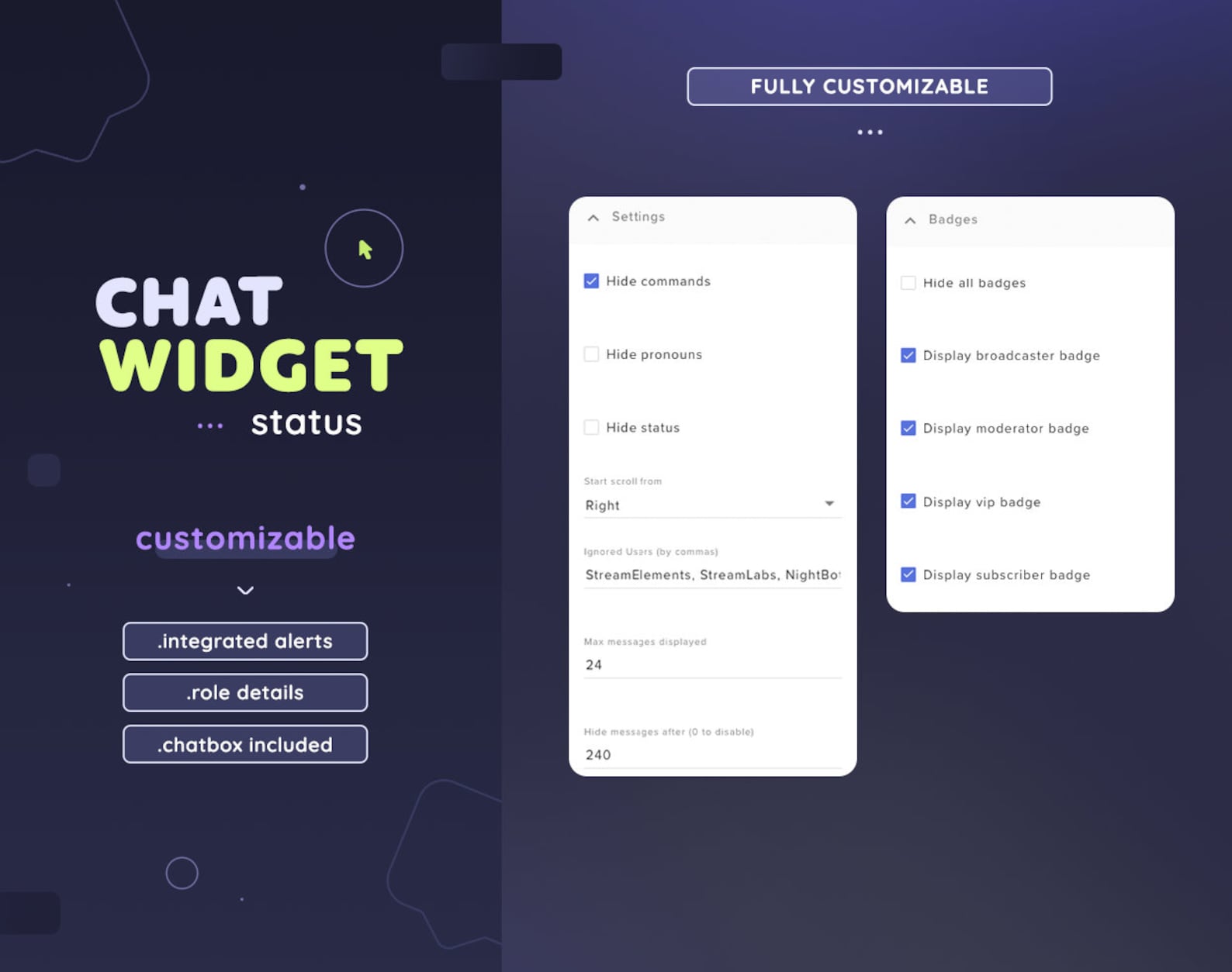 Status Chat Widget With Alerts Minimal Fully Customizable Custom Chat With Events & 3 Chatboxes ...