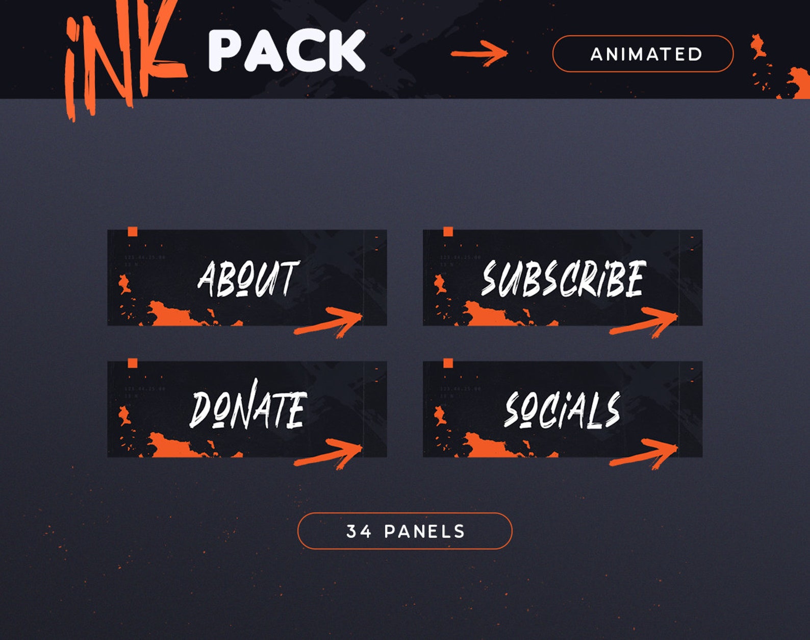Animated Orange Ink Twitch Pack Grunge Ink Brush Streamer Package ...