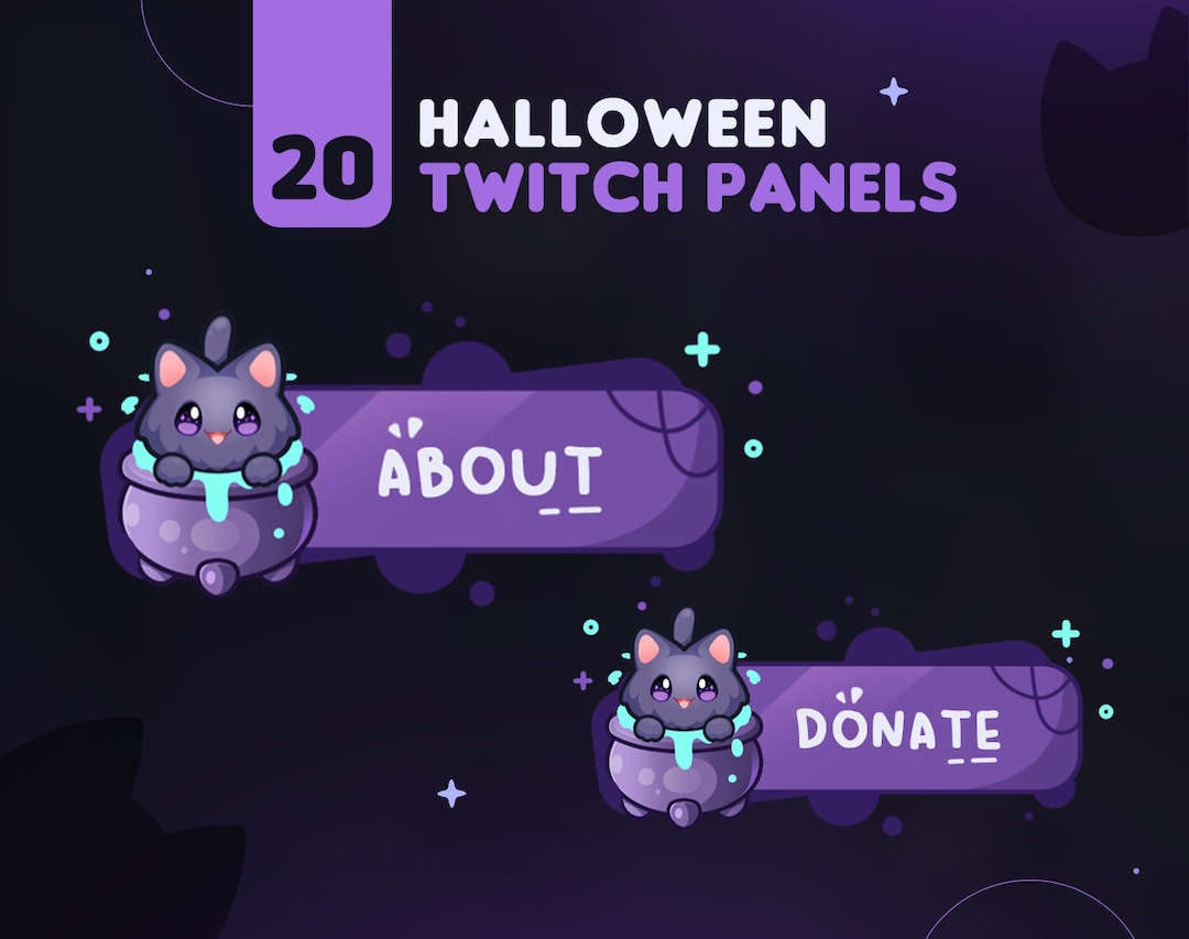 20 Black Cat Halloween Twitch Panels for Streamers | Cute Purple Spooky ...
