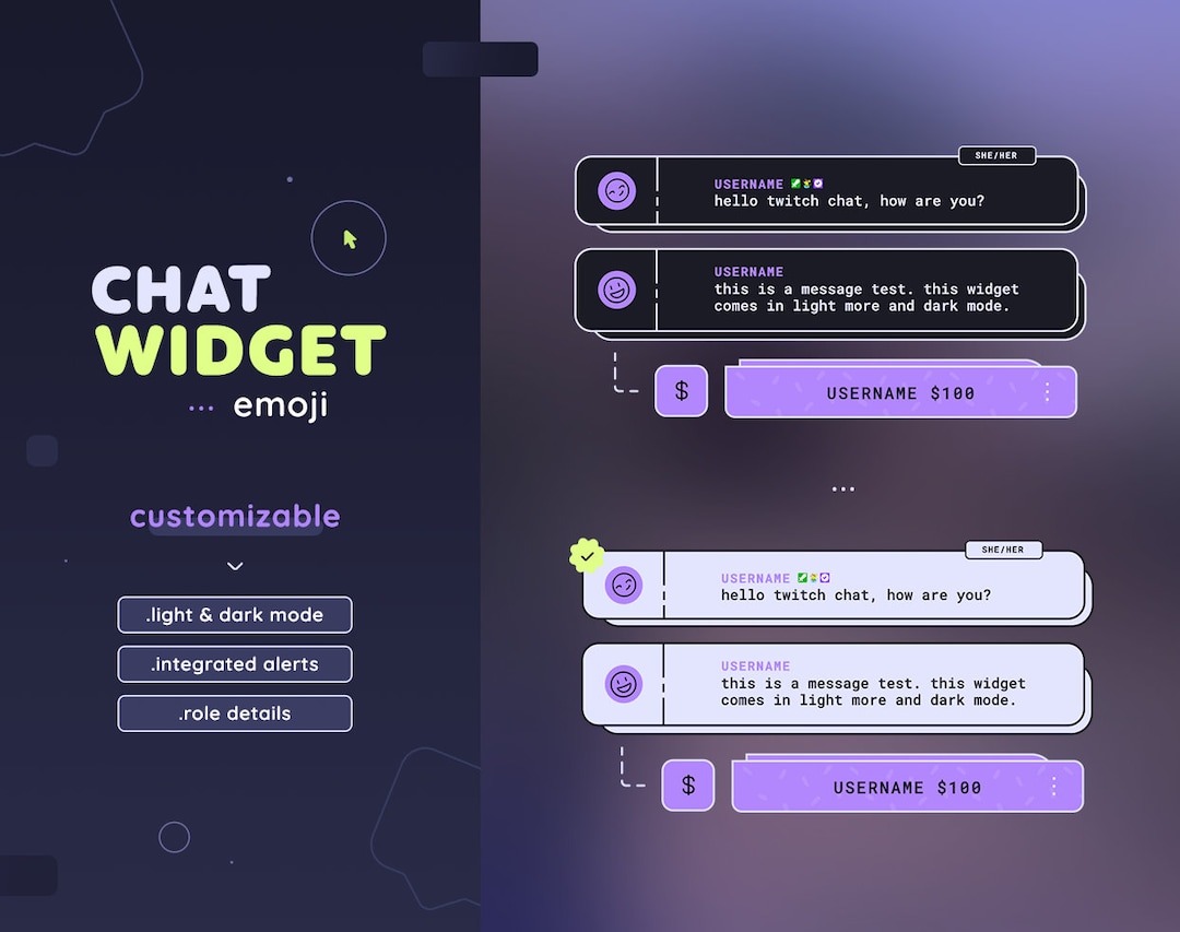 Emoji Chat Widget With Alerts Light & Dark Animated Customizable Custom ...