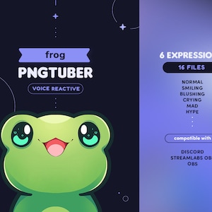 Frog Pngtuber Model | Cute Froggy Stream Mascot - 6 Expressions for OBS ...