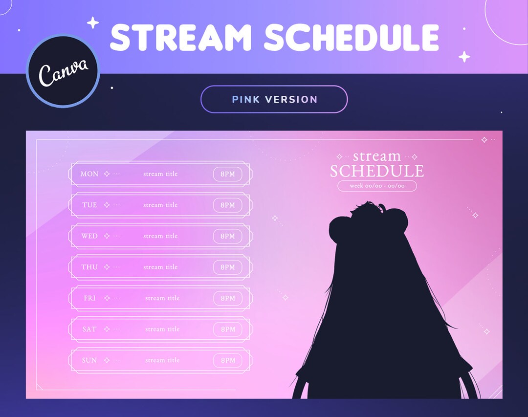 Pink Starry Stream Schedule Template | Minimal Gradient Streamer and ...