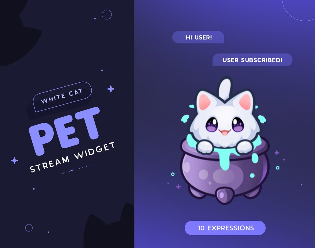 White Cat Stream Pet | Halloween Animated Cat Mascot Widget for ...