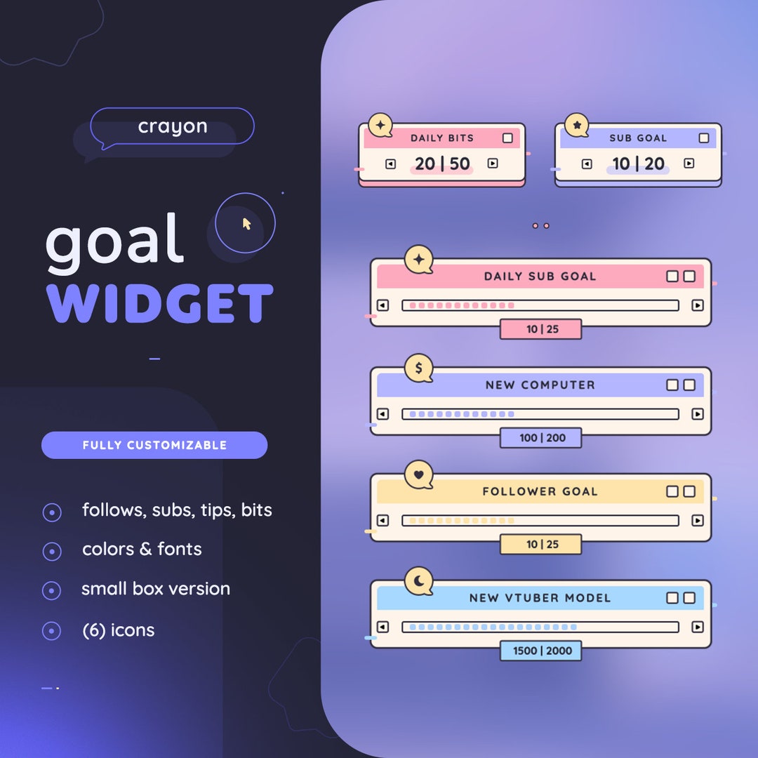 Crayon Goal Widget | Cute Goal Bars & Box for Twitch Streamers | Fully ...