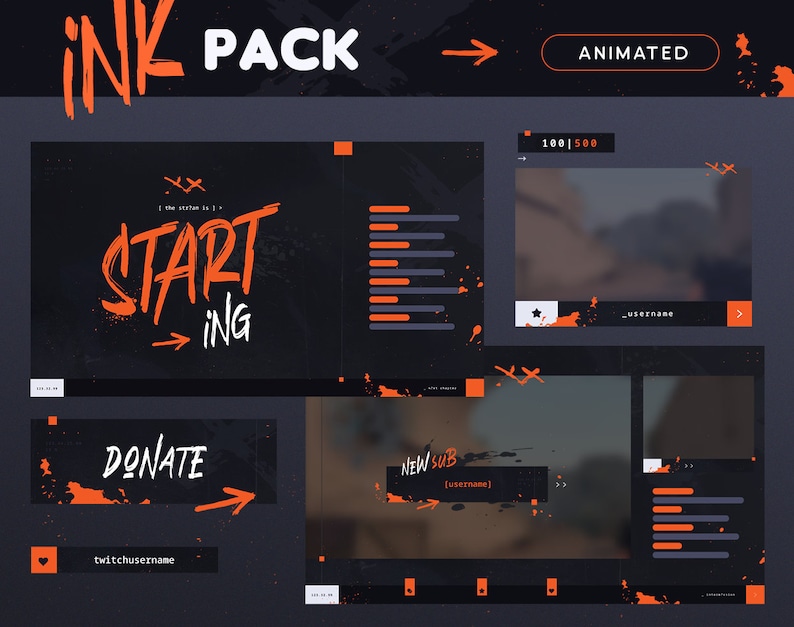 Animated Orange Ink Twitch Pack Grunge Ink Brush Streamer - Etsy