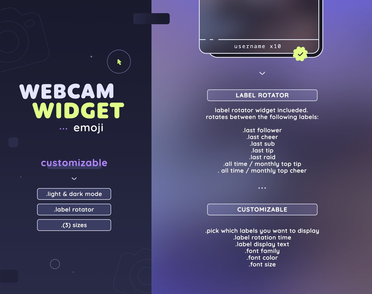 Emoji Webcam & Event Rotator Widget — Minimal Light and Dark Mode ...