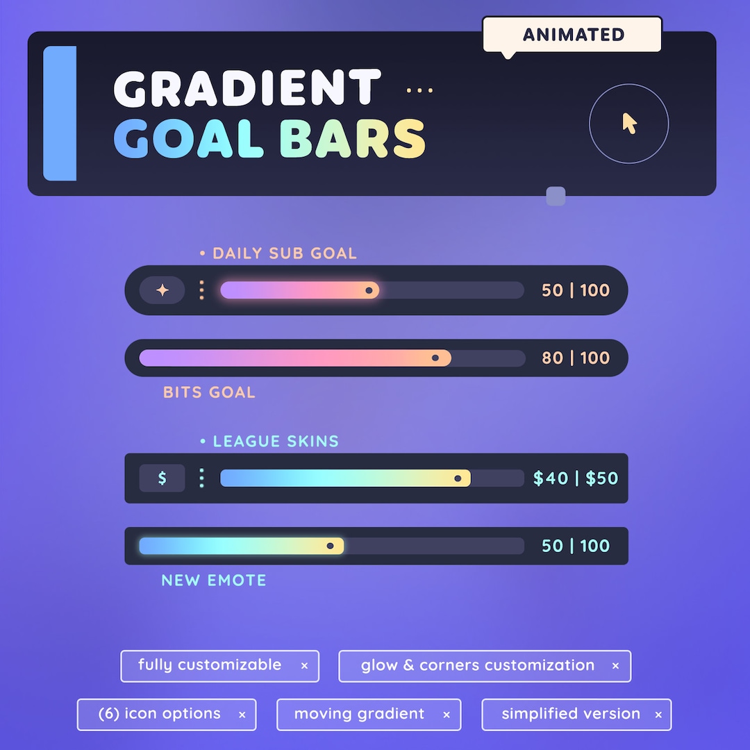 Glow Gradient Goal Widget | Minimal & Cute Goal Bars for Twitch ...